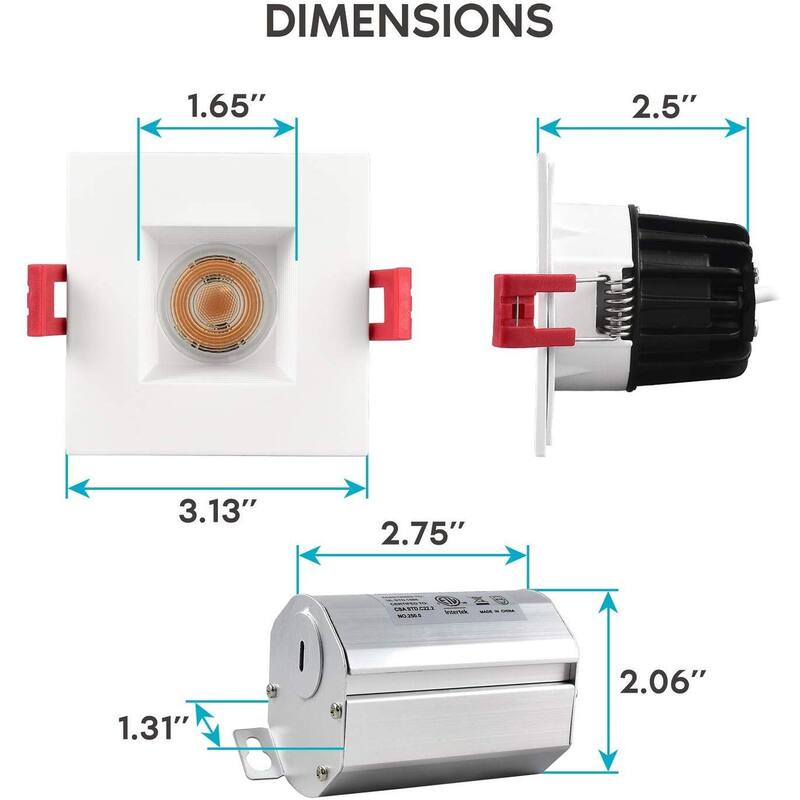 Luxrite 2 Inch Square LED Recessed Light with J-Box, 8W, 600 Lumens ...