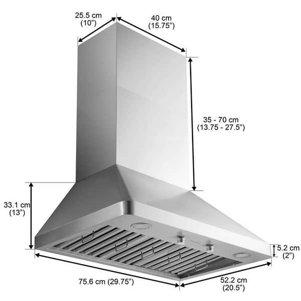 Ancona 30 in. Ducted Wall Mount Range Hood 1000CFM in Stainless Steel ...