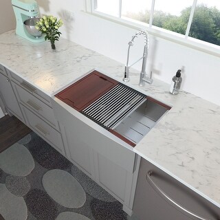 33 Inch Kitchen Sink Apron Front Ledge Workstation Low Divide Double ...