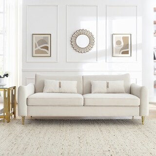 Upholstered Sofa Tufted Back Comfy Velvet Long Couch with 2 Pillows and ...