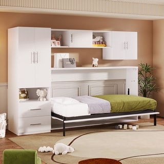 Murphy Bed Wall Bed with Closet & Drawers, Built-in Top Shelf, Murphy ...