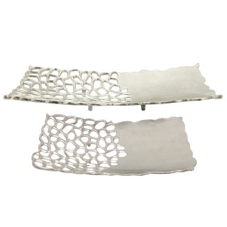 Set of 2 Metal Cut-Out Silver Plate Tray Decor 16" and 20" Contemporary ...