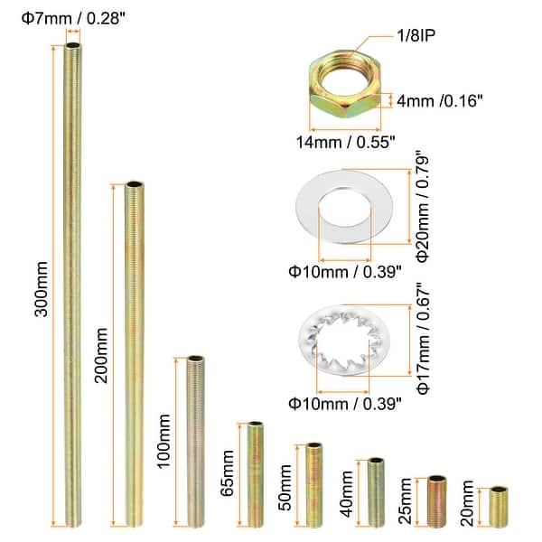 1/8IP Thread 8 Size Lamp Pipe Kit Nuts Washers Fasteners Assortment - 0 ...