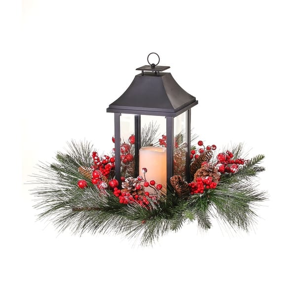 24" Frosted Berry Pine LED Candle Lantern - Bed Bath & Beyond - 32337102