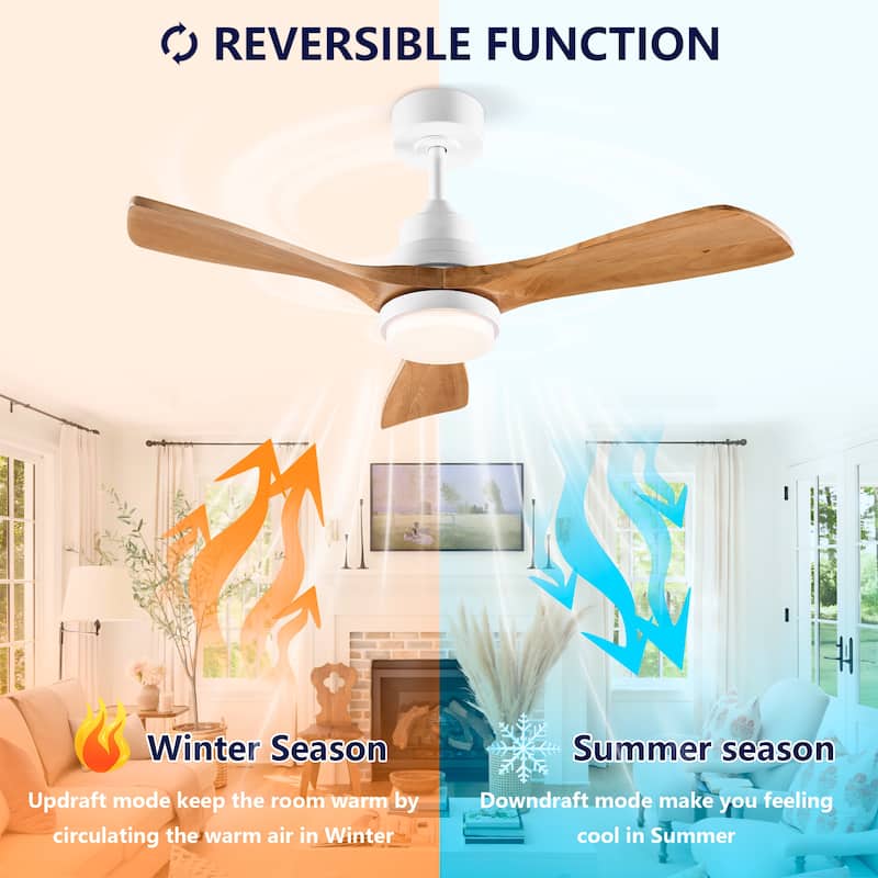 42 Inch Modern Ceiling Fan With 3 Color Dimmable 3 Solide Wood Blades ...