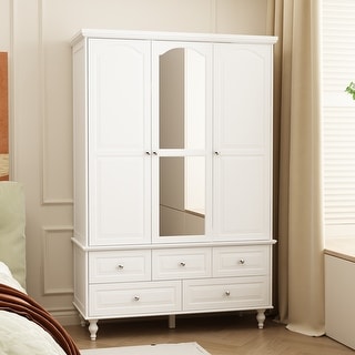 Storage Family Wardrobe Armoire Closet Mirrored Door White Lacquer ...