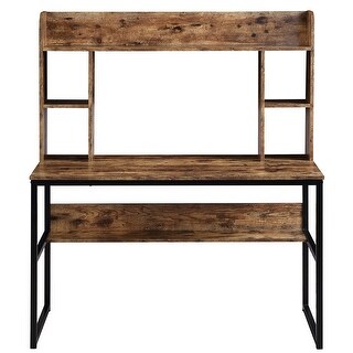 3 Tier Computer Desk and Hutch with Industrial Open Frame,Brown and ...