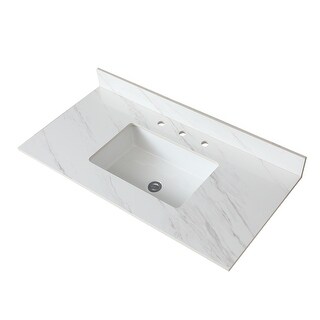 Carrara White 43-Inch Vanity Top with Ceramic Sink, 4-Inch Backsplash ...