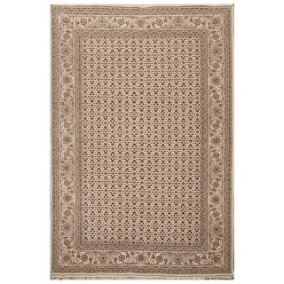 Hand Knotted Cream Wool & Silk Traditional Oriental Area Rug (6x9) - 5 ...
