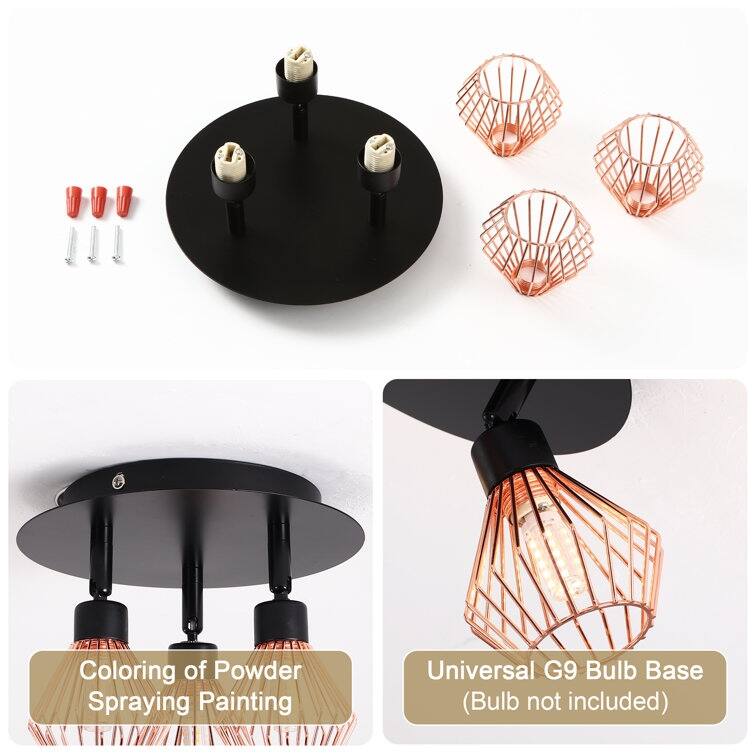 3-Light 7.87"W Wire Cages Cast Semi Flush Mount Lights for Bedroom - On ...