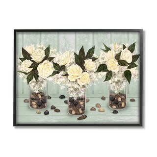 Stupell Three Rose Bouquets Scattered Rocks Flower Arrangement Framed ...