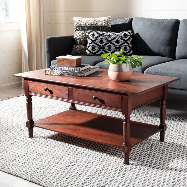 Safavieh Boris 2 Drawer Coffee Table Dark Cherry