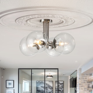 3 - Light 22'' Modern Sputnik Globe Glass Semi Flush Mount Light - On ...