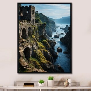 Designart "Castles Coastal Citadel Ocean I" Castles Framed Canvas Print ...