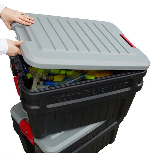 Rubbermaid 24 Gal Action Packer Lockable Latch Storage Container, Black ...
