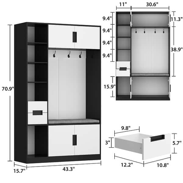 Combo Large Armoire Hall Tree Wardrobe Closet Storage Bench Cabinet ...