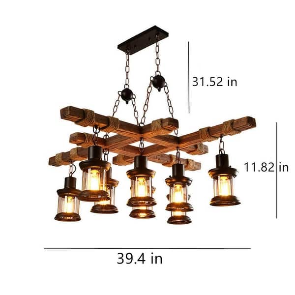 8-Light Farmhouse Wood Pendant Lighting Fixture - L39.4xH11.82 inches ...