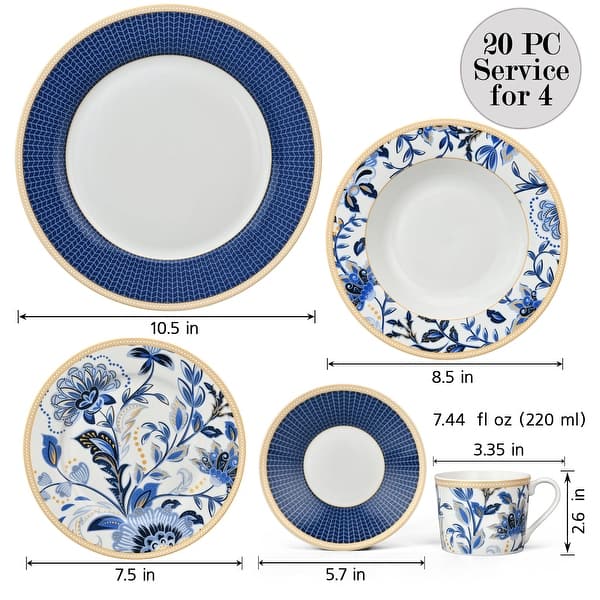 STP Goods Melody of Flowers Bone China Dinnerware Set of 20 for 4 pers ...