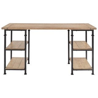 Plank Wooden Writing Desk with 4 Open Shelves and Metal Legs, Brown ...