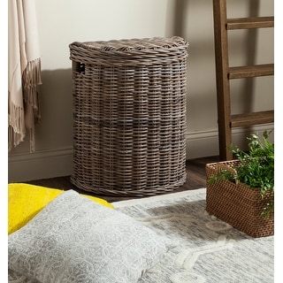 SAFAVIEH Hedije Natural Rattan Grey Storage Hamper with Liners - 18.4 ...