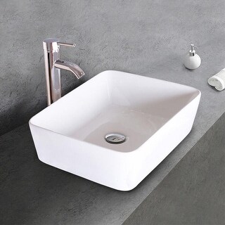 Bathroom Ceramic Vessel Sink Rectangle Faucet Bowl Pop-Up Drain Top ...