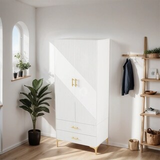 MDF Wardrobe with 2 Drawers and Clothes Hanging Rod - Bed Bath & Beyond ...