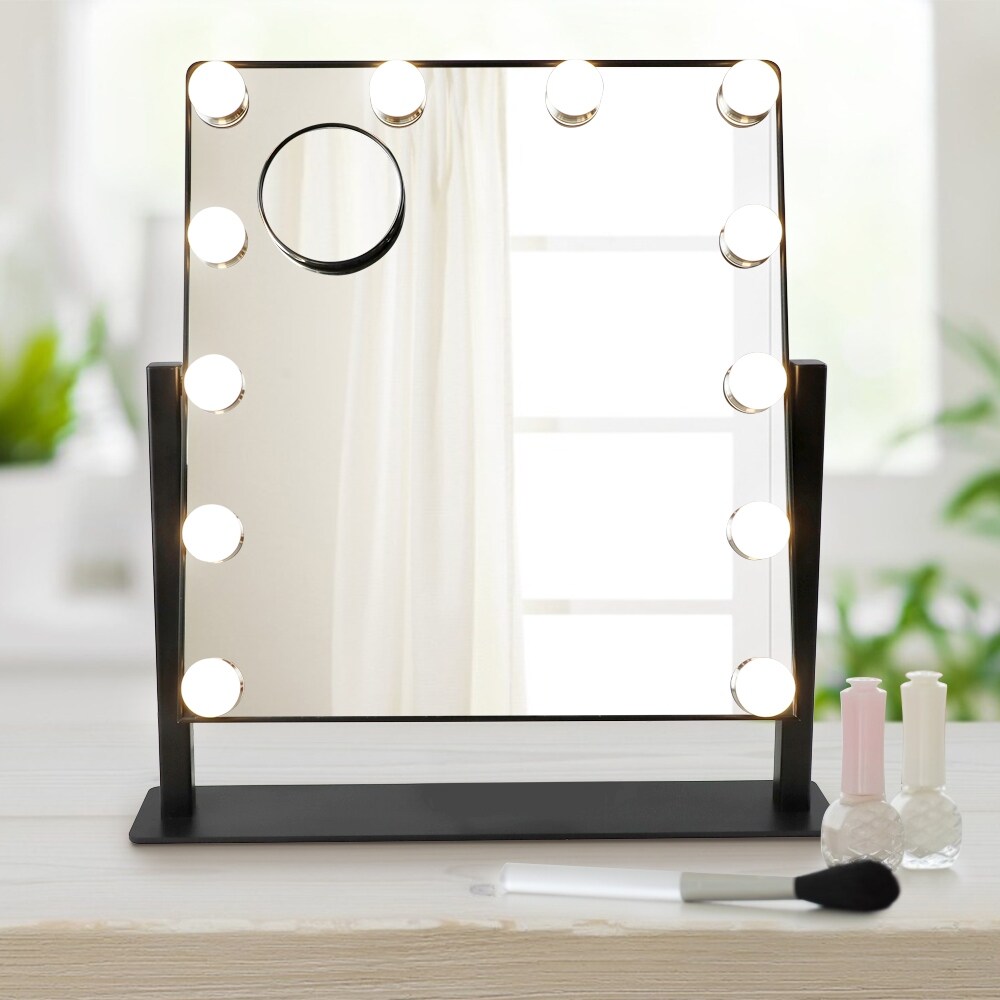 VANITII Large Hollywood Makeup Vanity Mirror with 15 LED Bulbs 3 Lights Adjustable USB Charging ...