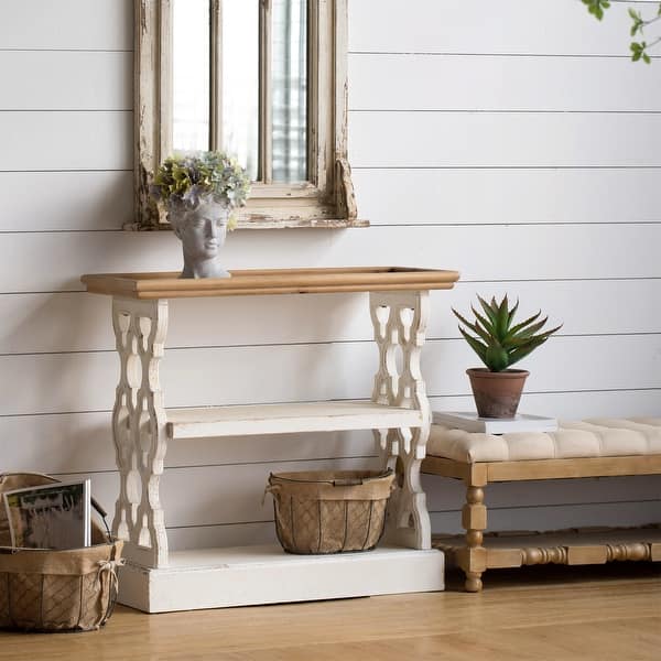 Distressed Wood Console Table with Shelf and Tray Top - Bed Bath ...