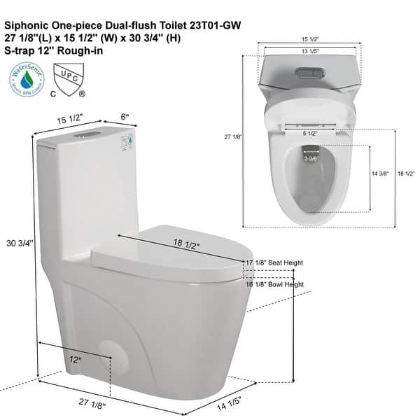 Elongated Comfort Height Toilet Left Side Flush One-Piece Elongated ...