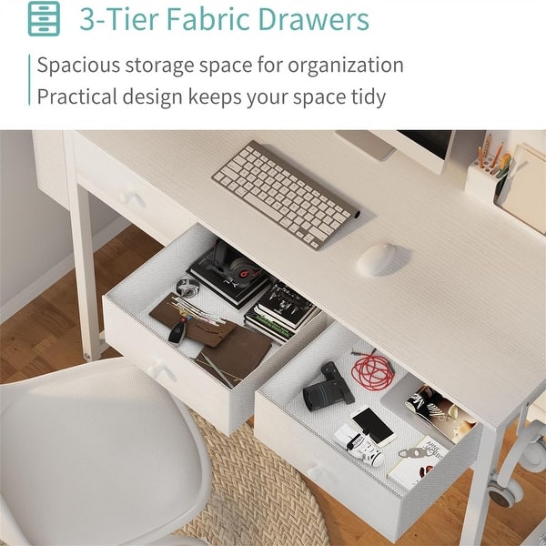 Small White Computer Desk with Fabric Drawers - On Sale - Bed Bath ...
