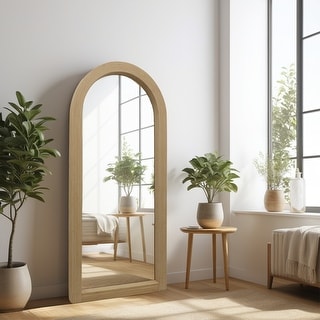 Arched Bamboo Wall Mirror, Boho Full Length Mirror for Living Room ...