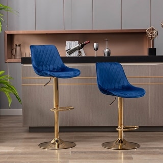 Modern Luxury Bar Stools with Adjustable Height and Golden Base,Blue ...