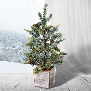 18" English Fir Tree In Mdf Wood Planter - Bed Bath & Beyond - 34546855
