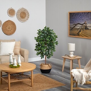 48 inch Ficus Tree in Handmade Cotton and Jute Black Woven Planter - 48 ...