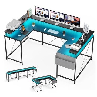 U Shaped Computer Gaming Desk with LED Lights - Bed Bath & Beyond ...