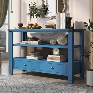 Retro-Style 51.2'' Console Table with 2 Drawers and 2 Shelves,Ocean ...