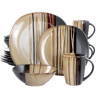 Gibson Everyday 16 Piece Stoneware Dinnerware Set in Brown - 16 pc ...