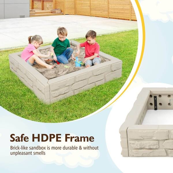 2-In-1 HDPE Kids Sandbox with Cover and Bottom Liner-Brown - Bed Bath ...