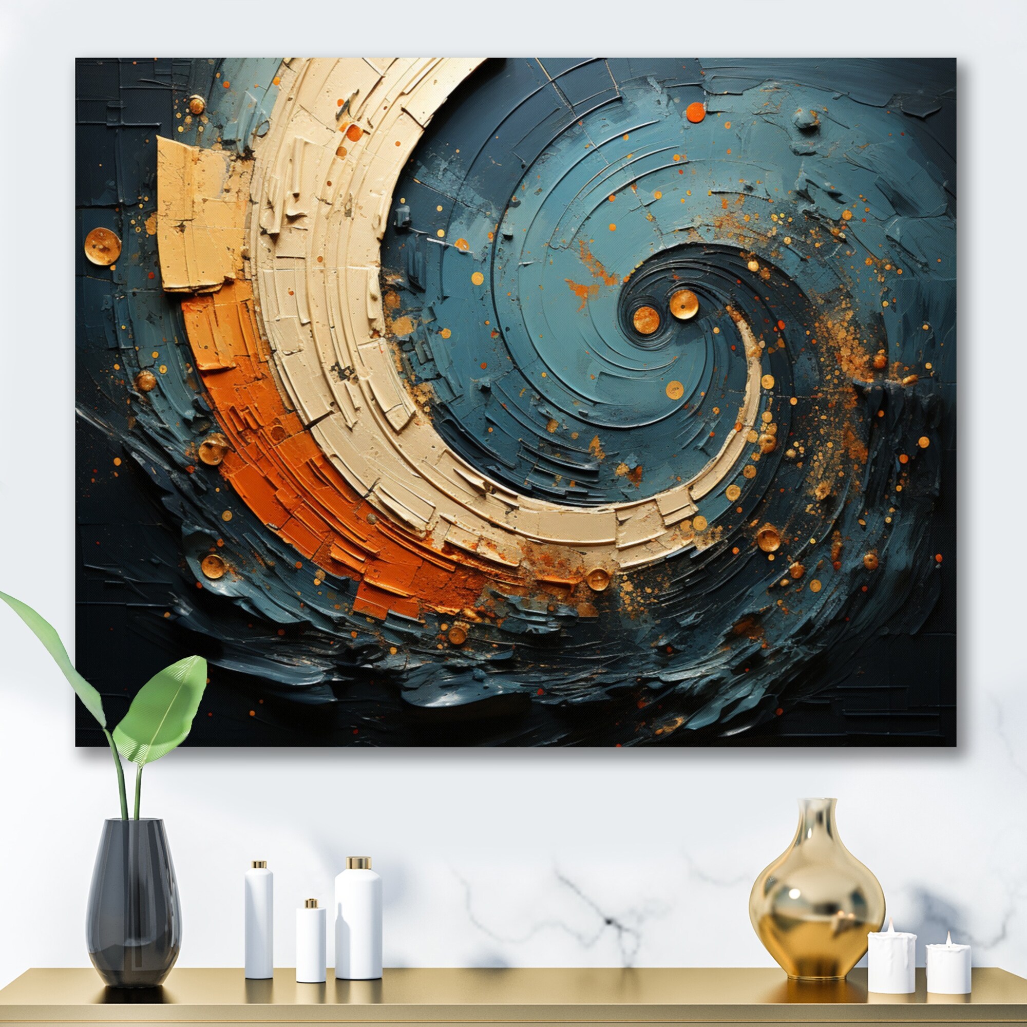 Designart "Gold Teal Abstract Spirals I" Abstract Spirals Canvas Print ...
