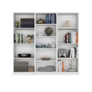 Chelton 3 Piece Living Room Set with 3 Bookcases, Matt Gray/ White ...