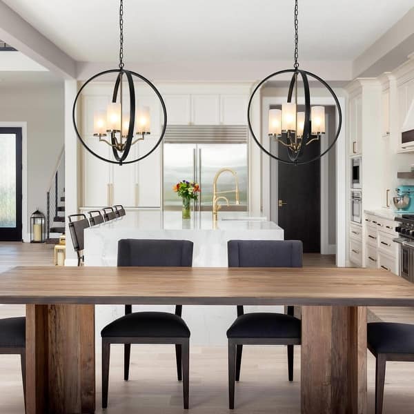 Modern 4-Light Black Gold Chandelier Orb Pendant Light for Dining Room ...
