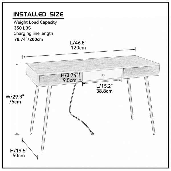 Mid-Century Modern Computer Desk/Writing Desk with USB Ports and Power ...