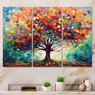 Designart "Coral Oak Tree At The Farm I" Landscape Trees Canvas Wall ...