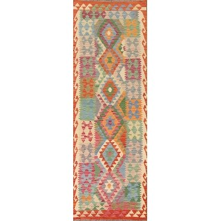 Geometric Kilim Multi-Color Runner Rug Hand-woven Wool Carpet - 2'11"x ...