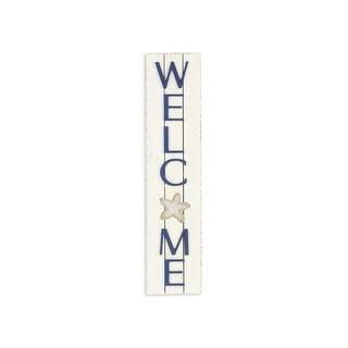 Caler White Wooden Coastal Vertical Welcome Wall Sign - Bed Bath ...