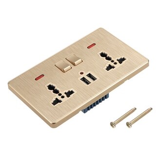 Dual UK US Socket Switched Multi Outlet Dual USB Gold Tone 250V 13A ...