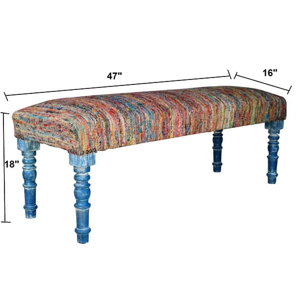 Sevita Colorful Chindi Bench with Blue Legs16"W x 47"L x 18"H - Bed ...