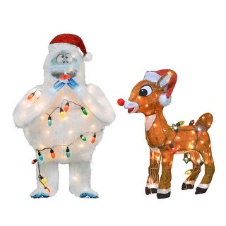 ProductWorks 24" Rudolph & 32" Bumble Snowman w/ Santa Hat Pre Lit ...
