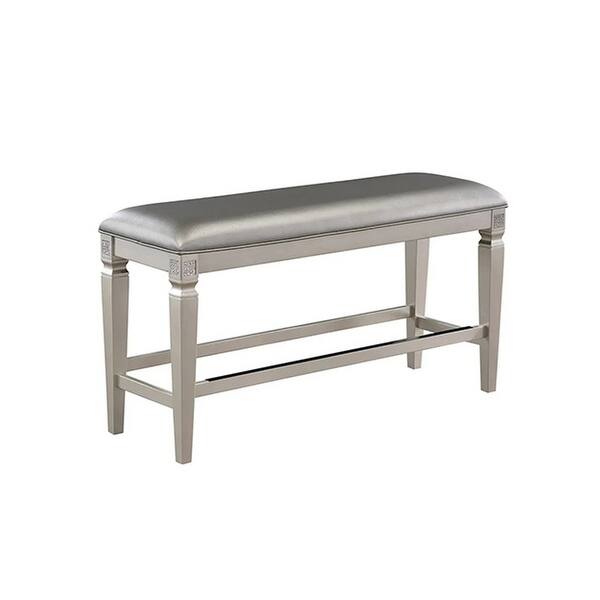 Scott 48 Inch Counter Height Bench, Wood Frame, Fabric Upholstery, Gray ...