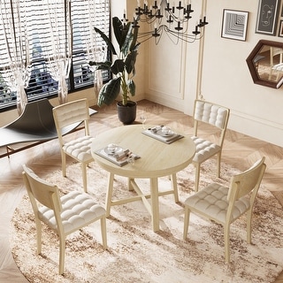 5-Piece Breakfast Nook Dining Set with 42inch Round Dining Table and Upholstered Dining Chairs ...